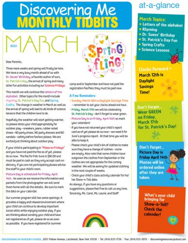 March Newsletter 2023 - Discovering Me Nursery School