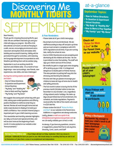September Newsletter 2022 - Discovering Me Nursery School